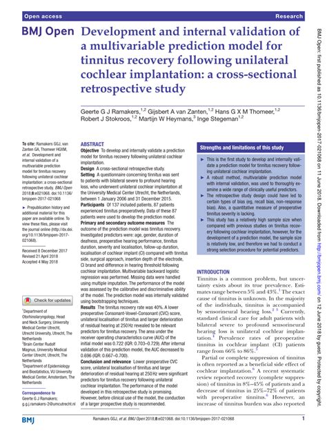 pdf development and internal validation of a multivariable prediction
