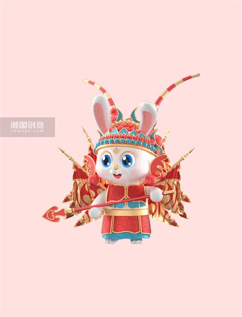 国潮戏剧戏曲c4d兔年兔子新年3d元素图片 潮国创意 花瓣网