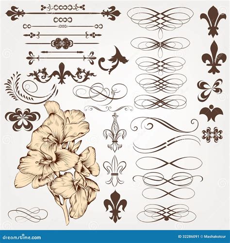 Vector Set Of Vintage Calligraphic Design Elements And Page Decorations Stock Vector