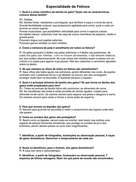 Especialidade De Felinos Pdf Gatos Felidae