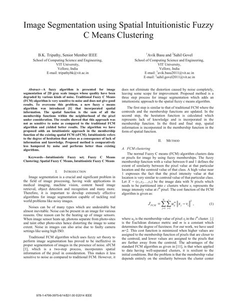 Pdf Intuitionistic Fuzzy C Means Clustering With Spatial Information