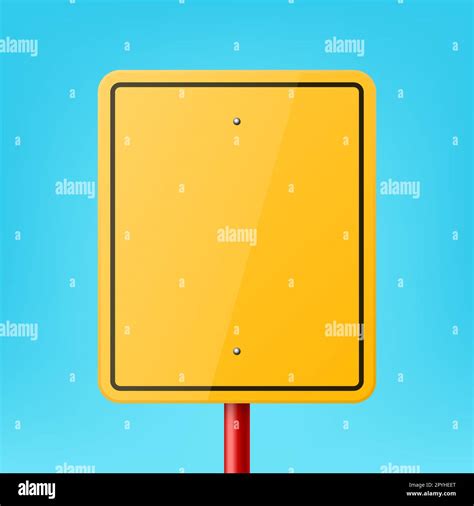 Vector Yellow Blank Rectangular Road Sign Frame Icon Closeup On Blue Background Road Pointer