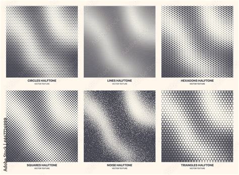 Different Variations Halftone Pattern Set Vector Abstract Geometric Warped Background Isolated