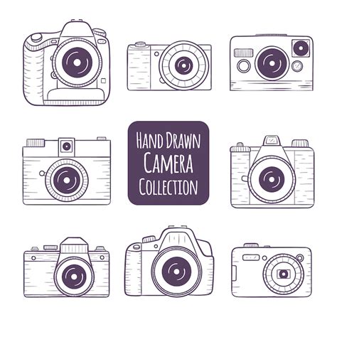 Hand Getekende Camera Collectie Gratis Vector
