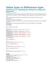 Value Type Vs Reference Type Docx Value Type Vs Reference Type Section Passing By