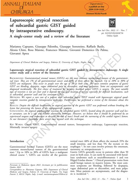Pdf Laparoscopic Atypical Resection Of Subcardial Gastric Gist Guided By Intraoperative