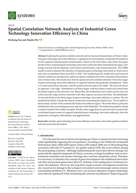 Pdf Spatial Correlation Network Analysis Of Industrial Green