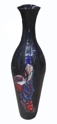 Wheel Throwing Peacock Ceramic Printed Flower Vase For Decoration At