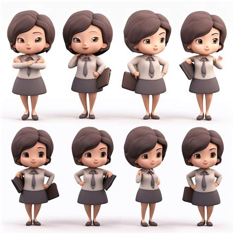 Premium Vector 3d Of Chubby Office Women Bob Hairstyle Overflowing Belly