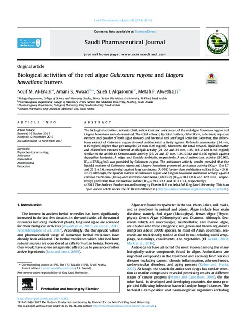 Pdf Biological Activities Of The Red Algae Galaxaura Rugosa And