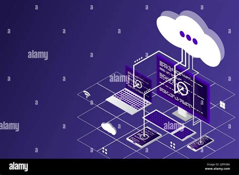 Cloud Computing Concept Isometric Vector Illustration Modern Cloud Technology Vector 3d