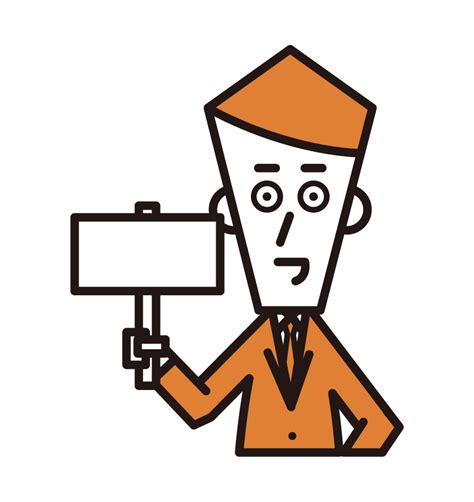 메시지 패널을 들고 있는 남자의 그림 무료 일러스트 소재집 Kukukeke