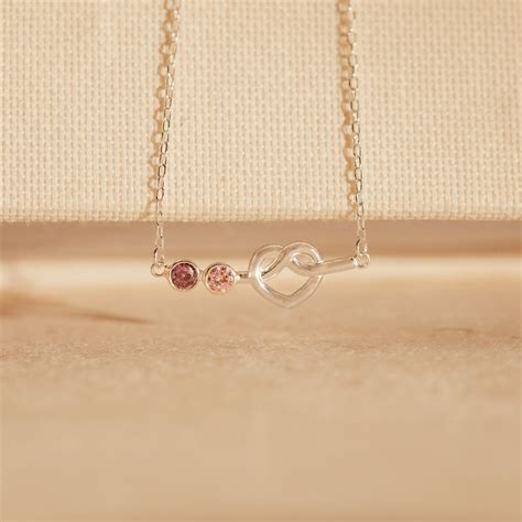Custom Love Knot Birthstone Necklace Caitlyn Minimalist