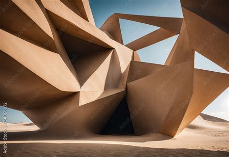 Angular Structure In The Desert Surrounded By Sand The Structure Is