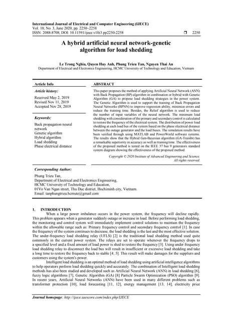 A Hybrid Artificial Neural Network Genetic Algorithm For Load Shedding Pdf Internet Of