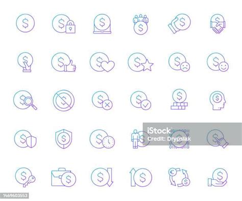 동전 그라데이션 선형 아이콘의 집합입니다 금융 지불 투자 금융 기호 디자인 구매에 대한 스톡 벡터 아트 및 기타 이미지 구매