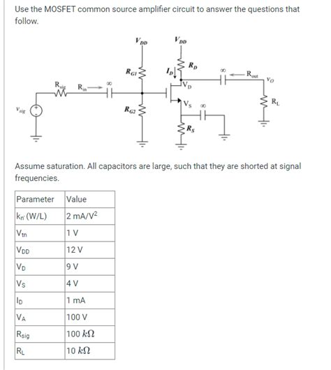 Solved Use The Mosfet Common Source Amplifier Circuit To