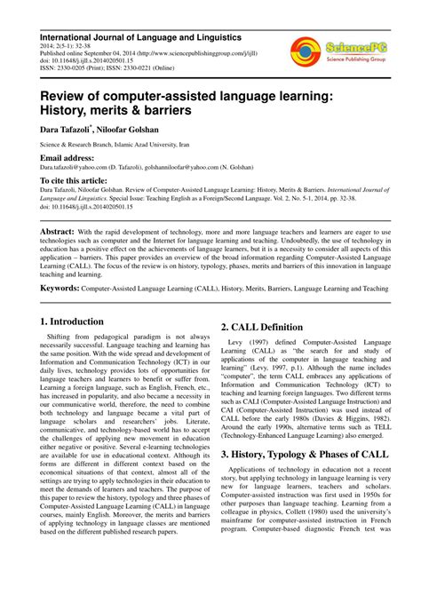 Pdf Review Of Computer Assisted Language Learning History Merits And Barriers