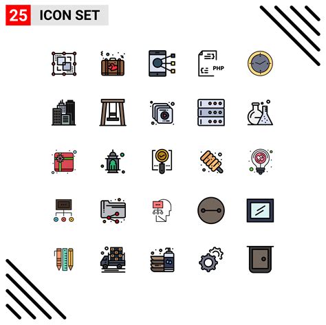 Pictogram Set Of 25 Simple Filled Line Flat Colors Of Document Develop Suitcase Coding Phone