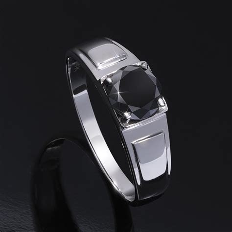 14k White Gold Black Diamond Mens Ring