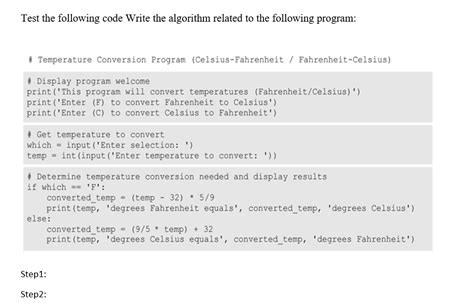 Solved Test The Following Code Write The Algorithm Related Chegg