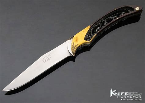 Charles Roulin Custom Knife Engraved Brass Desert Ironwood With Carved And Skeletonized