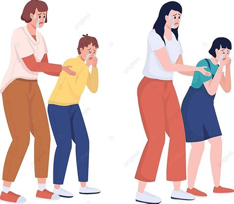 A Set Of Semiflat Color Vector Characters Depicting Mothers Crying With