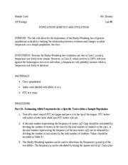 Lab 8 Genetics Natalie Cook AP Biology POPULATION GENETICS AND EVOLUTION Ms Denney Lab 8
