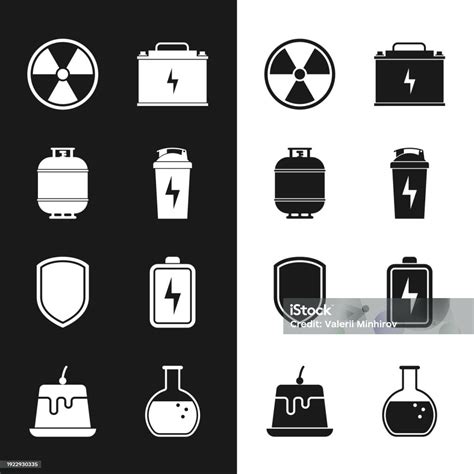 피트니스 셰이커 프로판 가스 탱크 방사능 자동차 배터리 방패 및 배터리 아이콘을 설정합니다 벡터 가연성에 대한 스톡 벡터 아트 및 기타 이미지 Istock