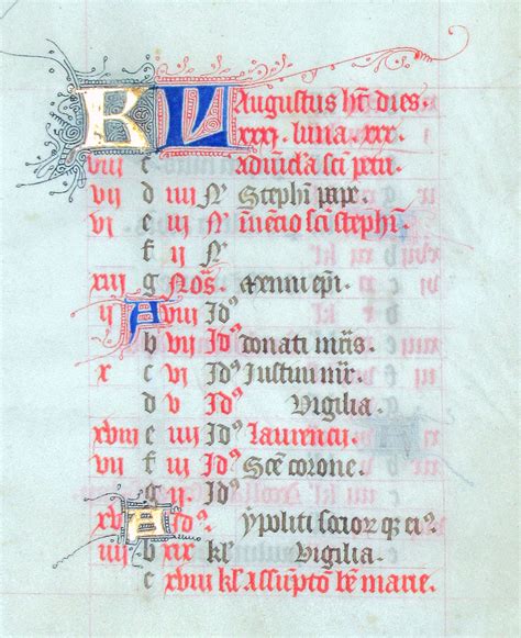 C 1425 50 Book Of Hours Calendar Leaf For August Im 13378 17500
