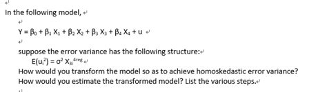 In The Following Model Suppose The Error Variance Chegg Com