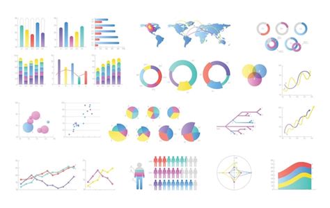 Premium Vector Collection Of Colorful Bar Charts Pie Diagrams