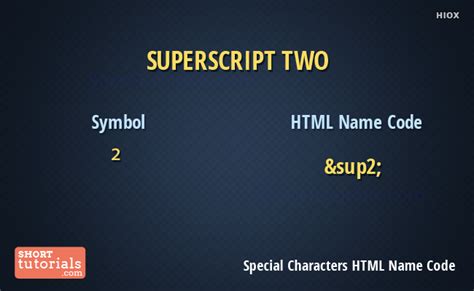 Superscript Two Symbol Html Name Code