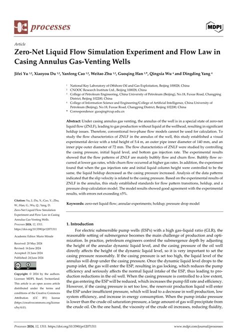 PDF Zero Net Liquid Flow Simulation Experiment And Flow Law In Casing Annulus Gas Venting Wells