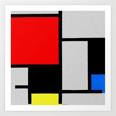 Composition With Large Red Plane Black Blue Yellow And Gray By Piet