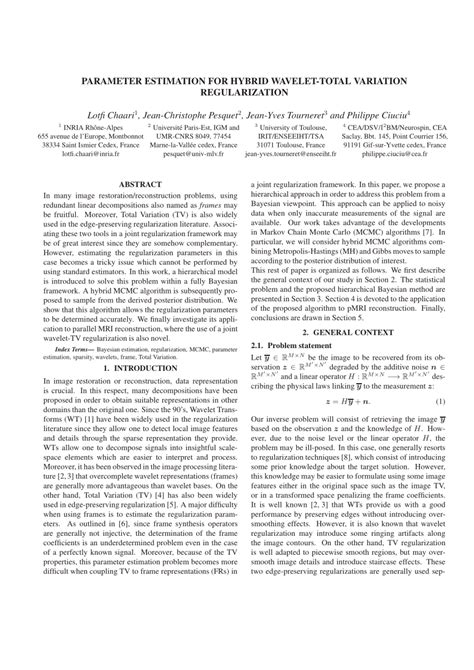 Pdf Parameter Estimation For Hybrid Wavelet Total Variation Regularization