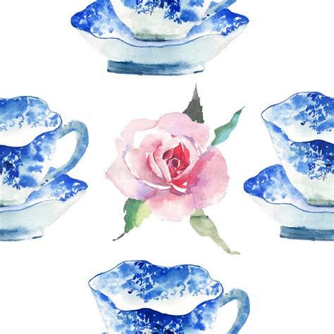 Tazas De Té Azules Maravillosas Blandas Artísticas Preciosas Gráficas