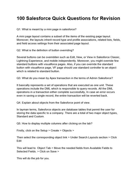 100 Salesforce Quick Questions For Revision Pdf Class Computer Programming Databases