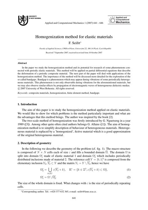 Pdf Homogenization Method For Elastic Materials