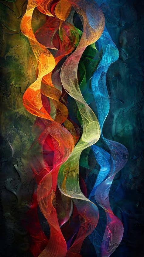Colorful Abstract Ribbons With Dark Background Vibrant Digital Art Modern Design Concept Stock