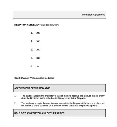 Sample Mediation Agreement Template The Mediator Will Not Make