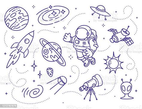 별과 흰색 배경에 우주복과 우주 물체에 우주 비행사의 벡터 창조적 인 그림 우주 비행사가 우주를 탐험하고 있습니다 개체 그룹에 대한 스톡 벡터 아트 및 기타 이미지 Istock
