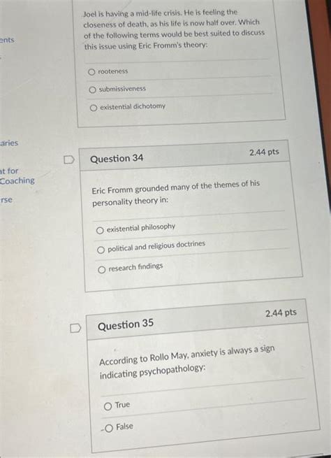 Solved Joel Is Having A Mid Life Crisis He Is Feeling The