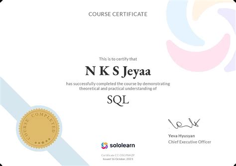completed sololearn course n k s jeyaa posted on the topic linkedin