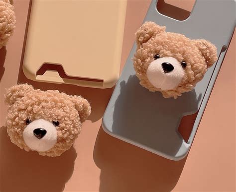 귀여운 강아지 곰돌이 털 뽀글이 인형 그립톡 에이블리