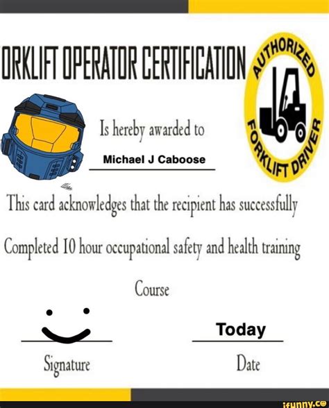 Forklift Operator Certification Card Template