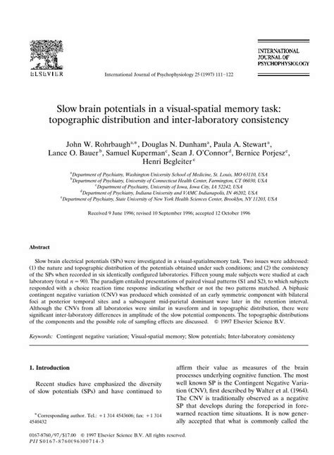 pdf slow brain potentials in a visual spatial memory task