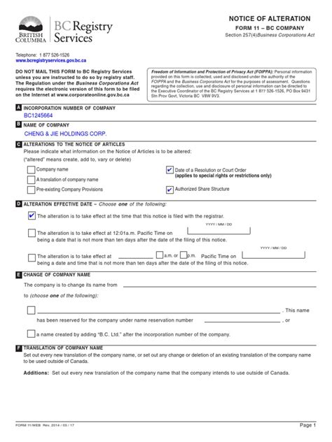 Form11 Notice Of Alteration Pdf Form11 Notice Of Alteration Pdf