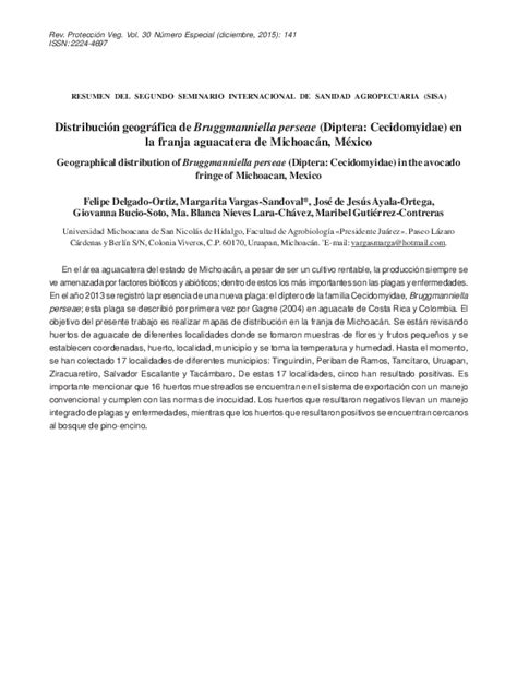Pdf Distribución Geográfica De Bruggmanniella Perseae Diptera