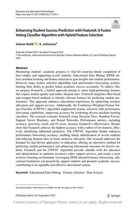 Enhancing Student Success Prediction With Featurex A Fusion Voting